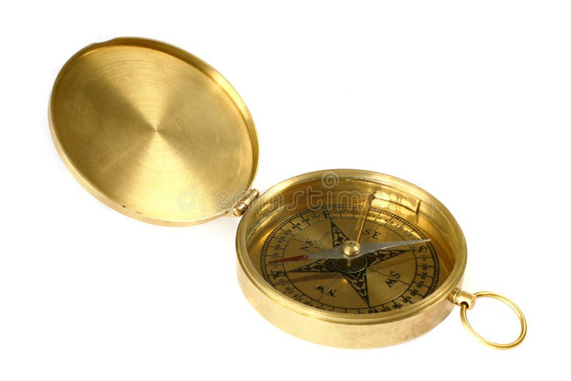 Pocket Antique Brass Compass with Chain Stock Photo - Image of marking ...