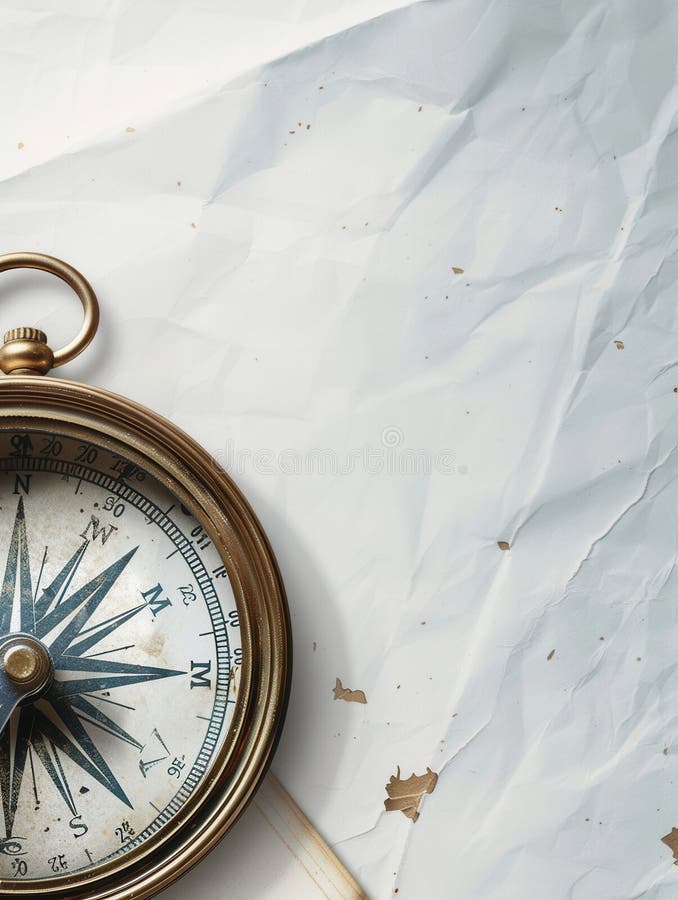 A Brass Compass with a Classic Design and Black Needle Sits on a ...