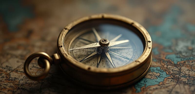 A Brass Compass Sitting on Top of a Map Stock Photo - Image of watch ...