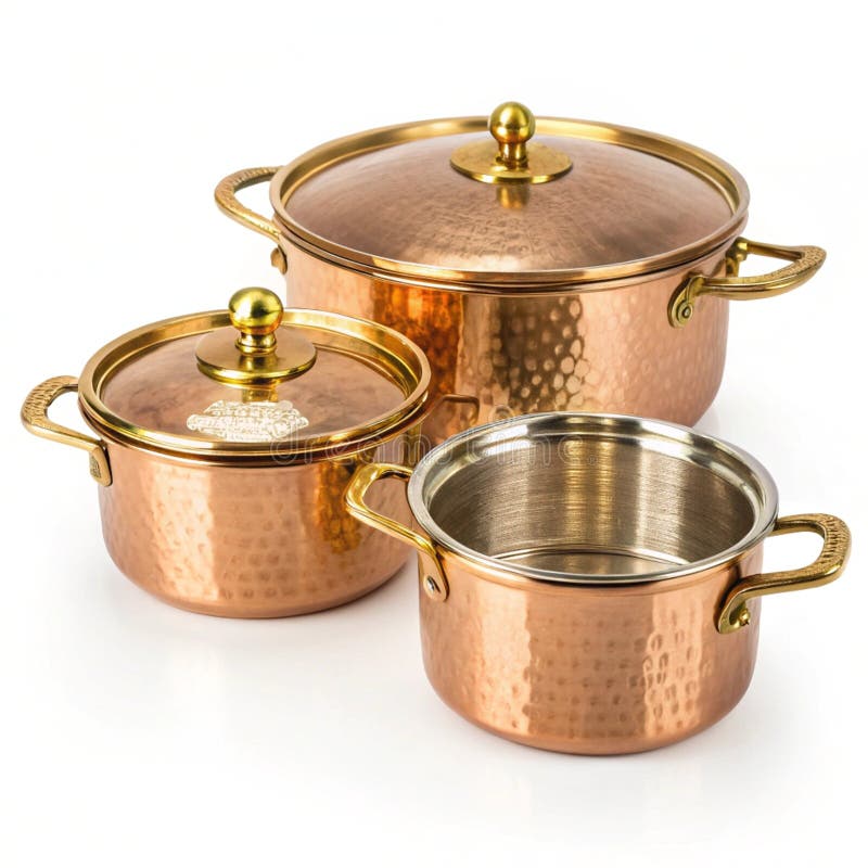 Brass or Copper Pots Isolated on White Background Stock Illustration ...