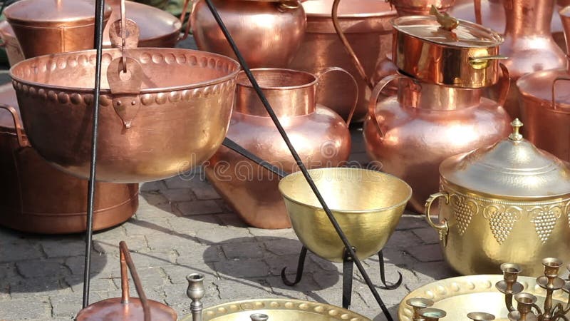 Brass and Copper Pots stock footage. Video of forged - 47853620