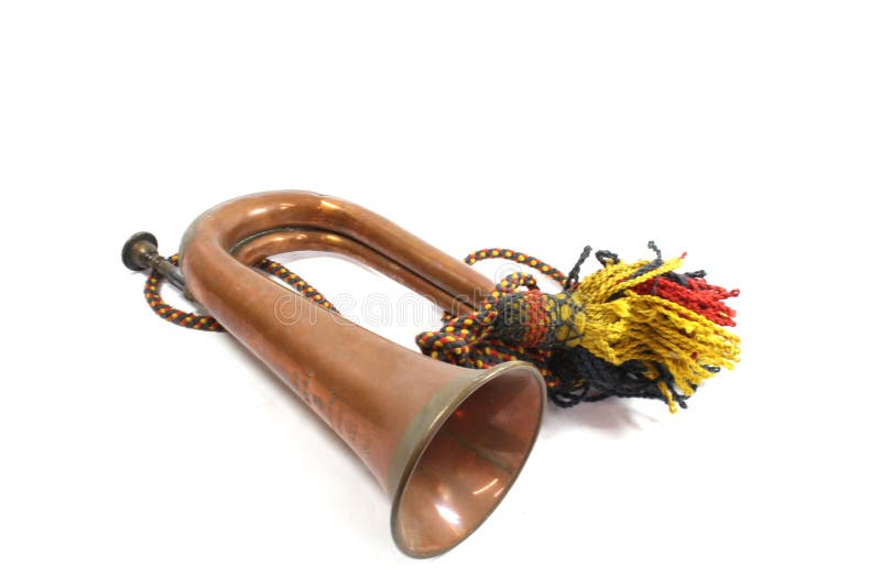 A Brass and Copper Small Bugle Instrument on White Background Stock ...