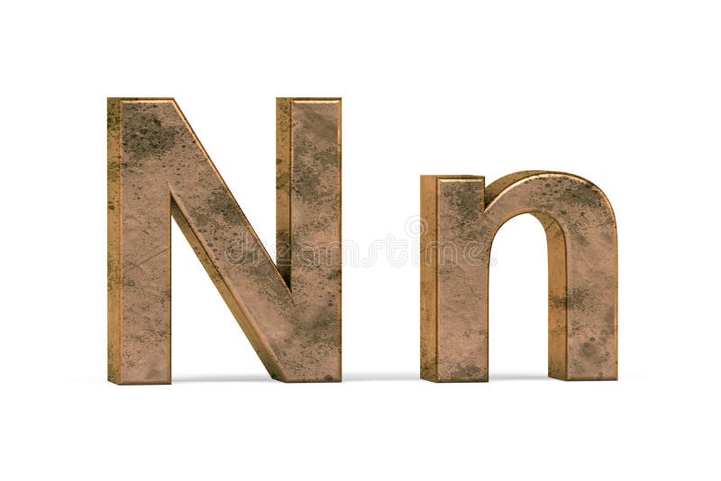 Brass 3D Letter N - Three Dimensional Uppercase and Lowercase N Covered ...