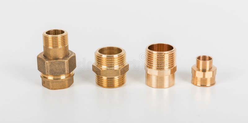Brass Fasteners for Use in Heating. Fasteners and Fittings on the White ...