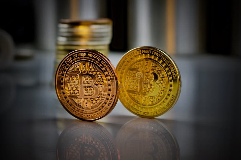 Brass and Gold Bitcoin Coins Stock Photo - Image of risk, finance: 92874002
