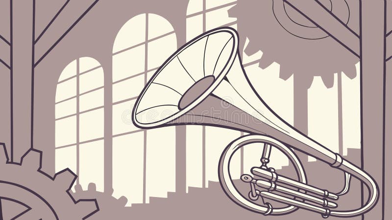 Brass Instrument in Ornate Interior with Arched Windows, Vector Design ...