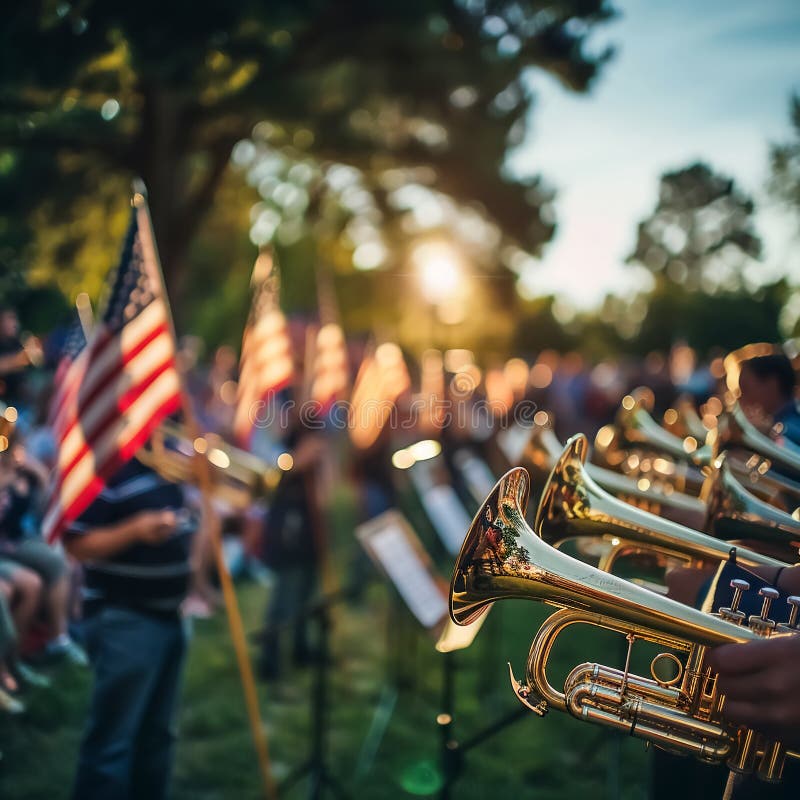 Brass Instruments Shine in Sunlight during Patriotic Performance ...