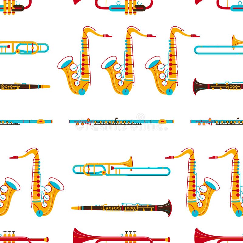 Woodwind Instruments Hand Drawn Outline Seamless Pattern Stock Vector ...