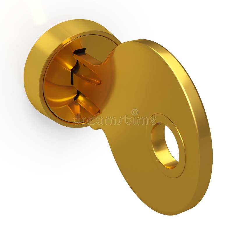 Brass Key in Lock Shows Security Stock Illustration - Illustration of ...