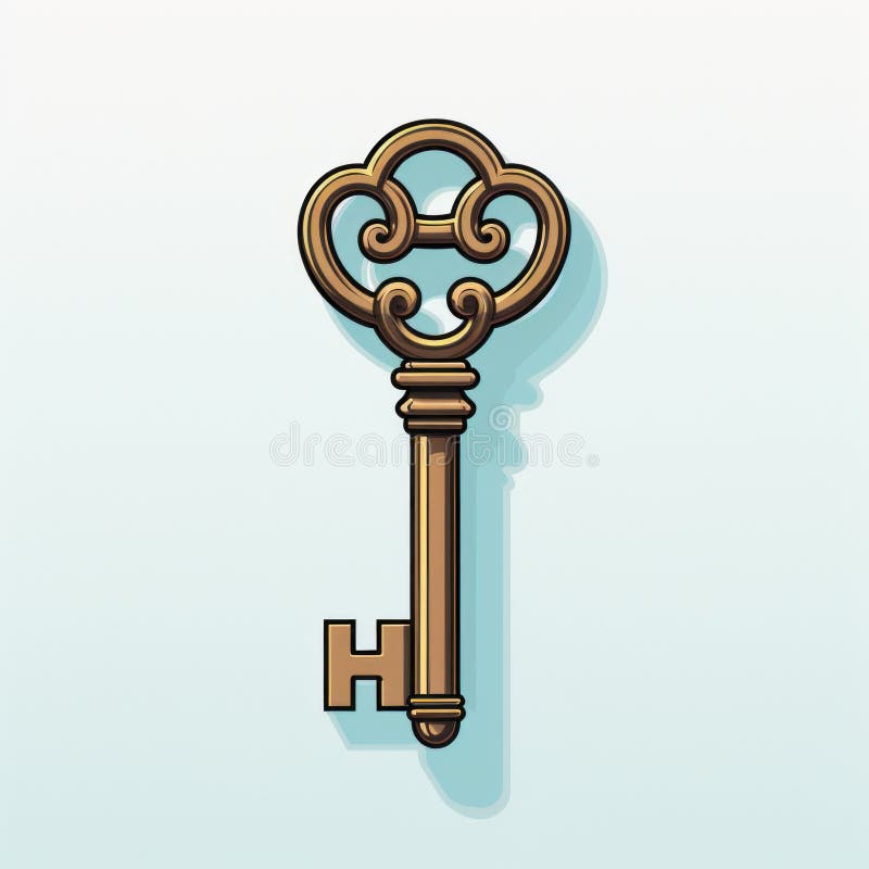 Brass Key on White Background AI Generated Stock Illustration ...
