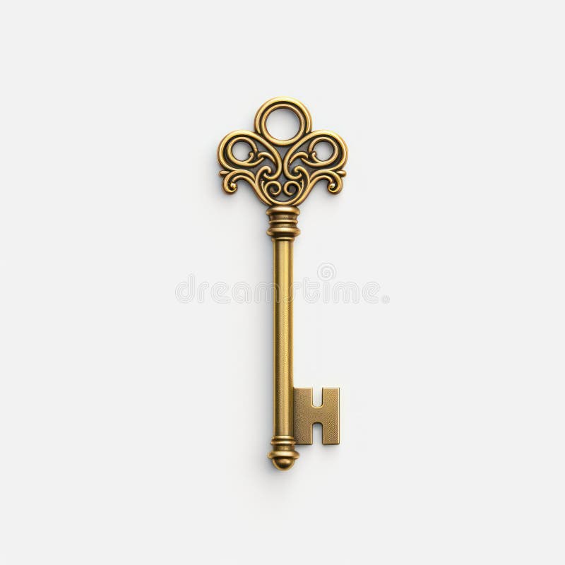 Brass Key on White Background AI Generated Stock Illustration ...