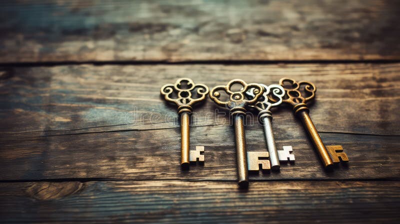 Brass keys on table stock illustration. Illustration of natural - 375562878