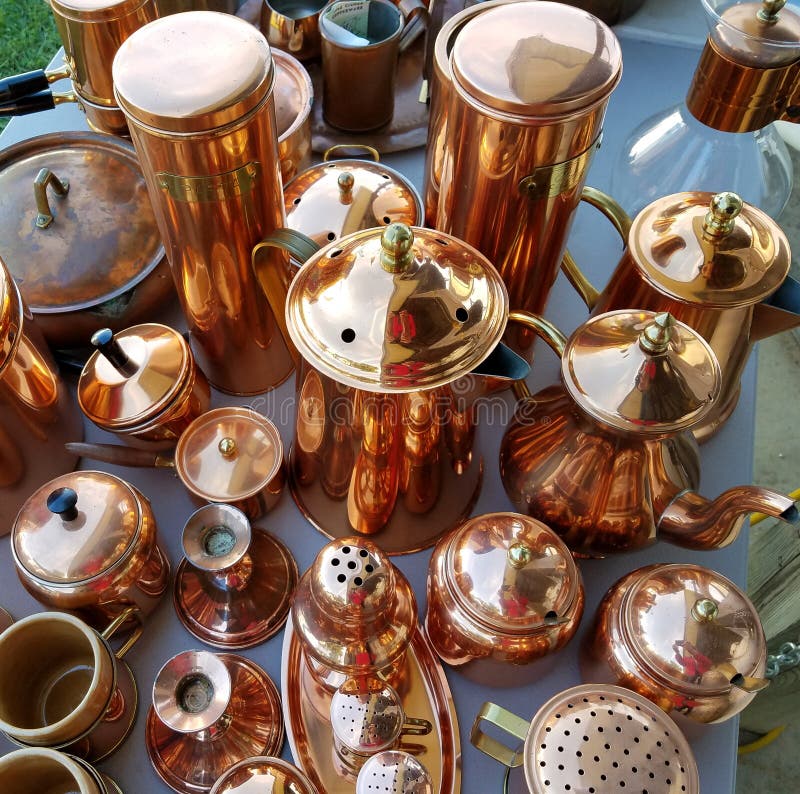 Brass Kitchen Items and Serving Pieces Stock Photo - Image of shakers ...