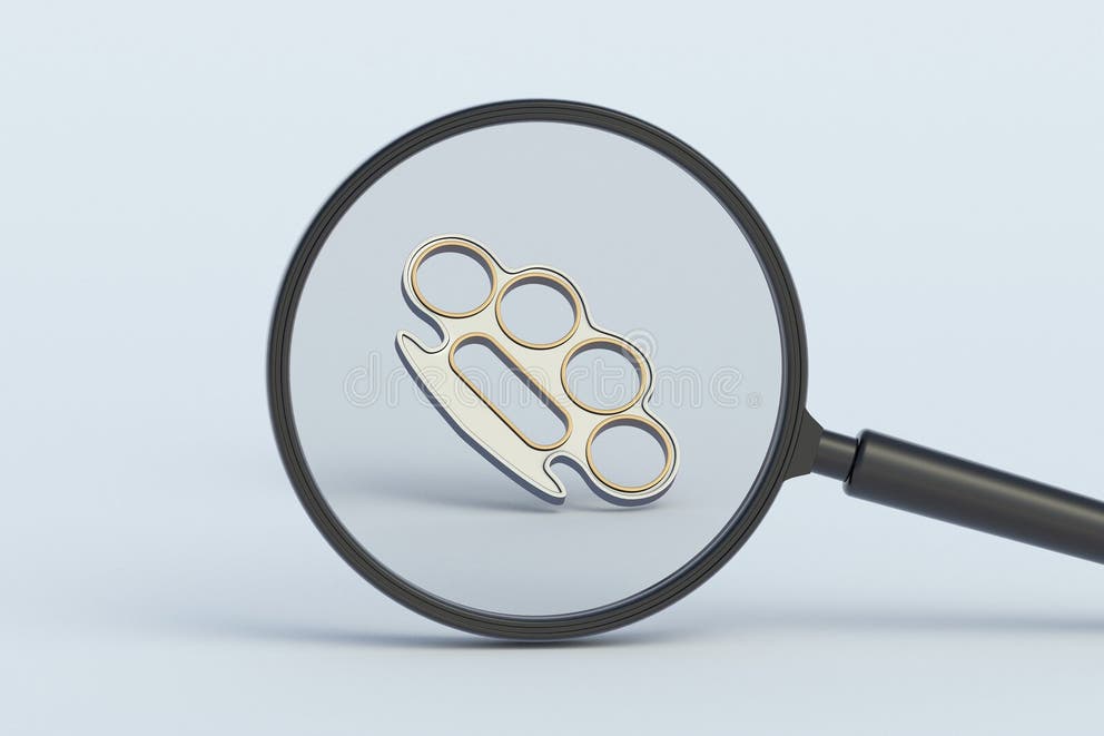 Brass Knuckles Behind Magnifying Glass Stock Illustration ...