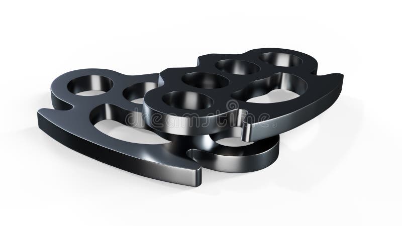 Brass Knuckles on the Wooden Table, 3D Rendering Stock Illustration ...