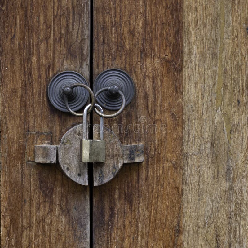 Brass Lock Hanging on Door Ring Knobs Stock Image - Image of bronze ...