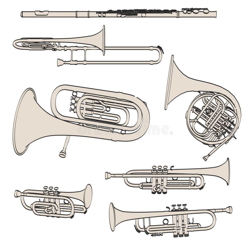 Brass musical instruments stock illustration. Illustration of rendering ...