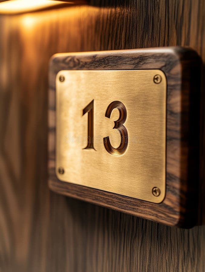 Brass Number 13 Plaque on a Wooden Background Stock Photo - Image of ...