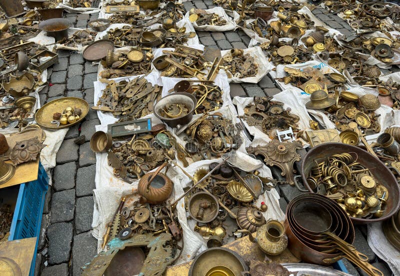 Brass Objects at the Flea Market Stock Photo - Image of display ...