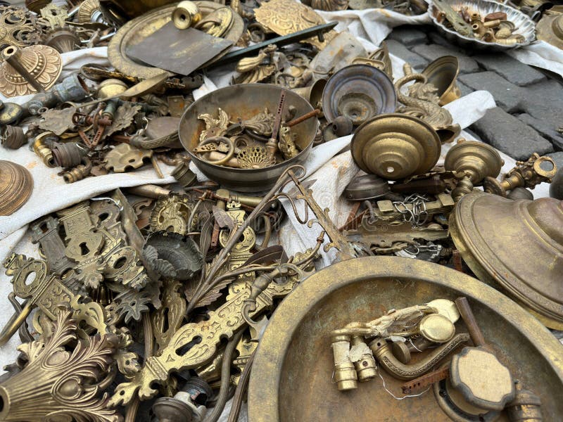 Brass Objects at a Flea Market Stock Image - Image of scrap, decor ...