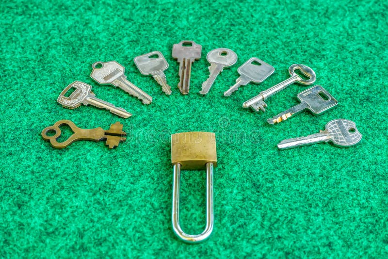 Brass Padlock and keys stock photo. Image of protection - 296373488