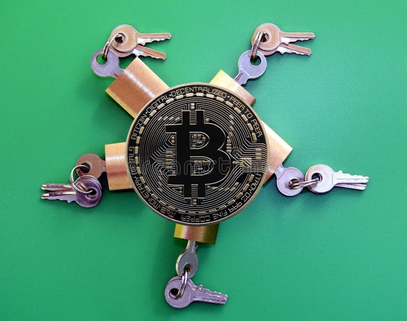 Brass padlocks and Bitcoin stock photo. Image of bronze - 92590674