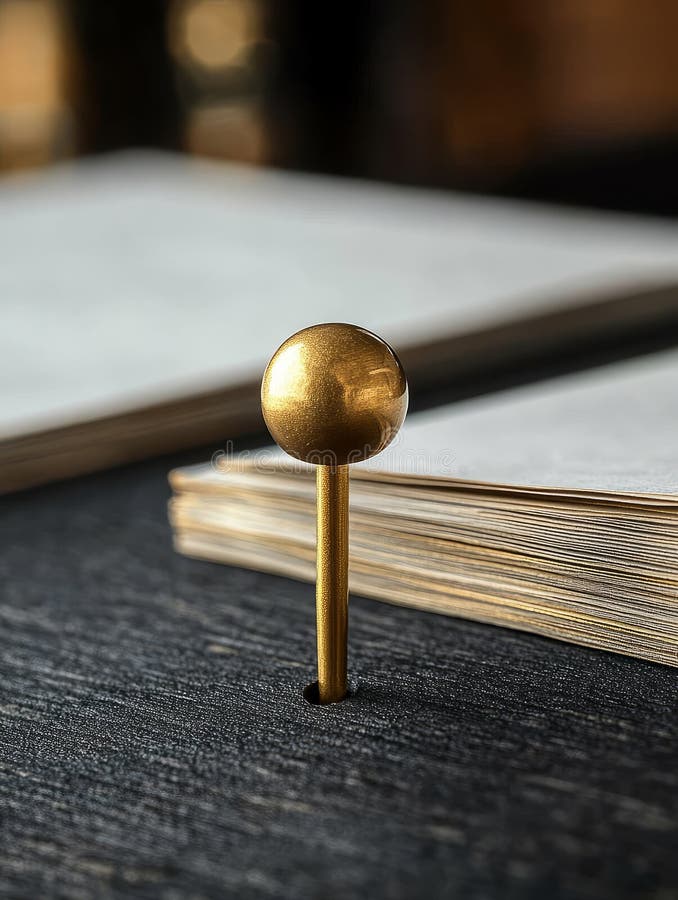 A Brass Pin Stands Upright through a Stack of Papers. Stock Photo ...