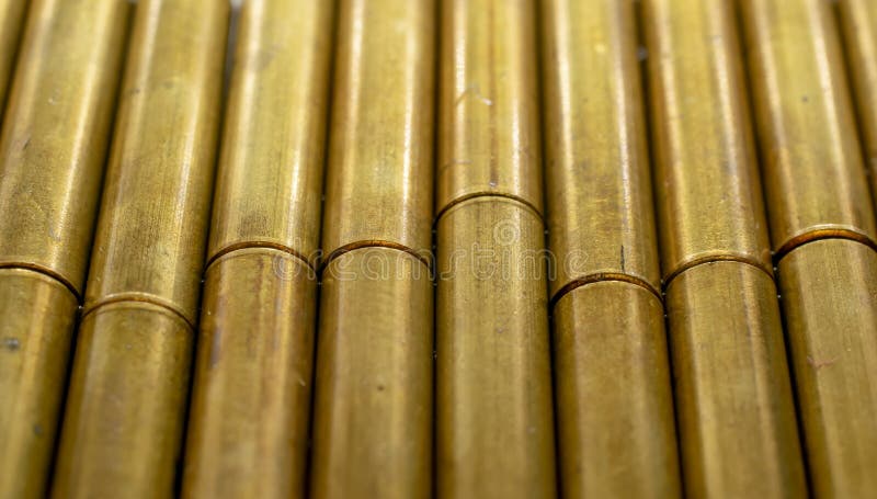Brass Pipes of Organ at Wooden Wall in Light Catholic Church Stock ...