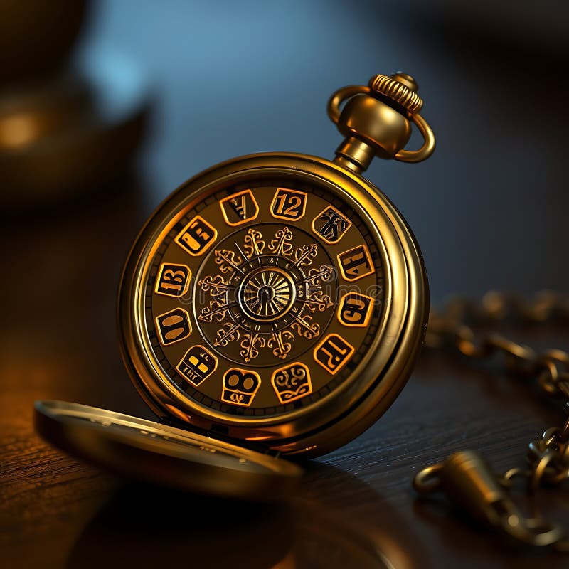 A Brass Pocket Watch Glowing with Intricate Symbols on Its Surface ...