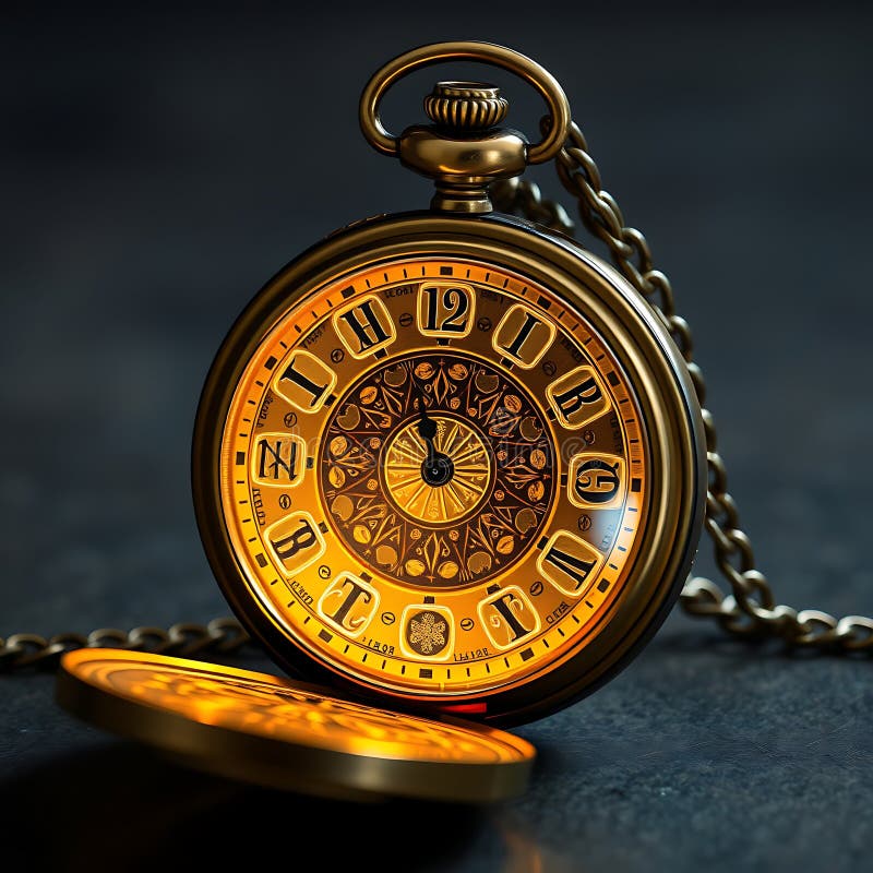 A Brass Pocket Watch Glowing with Intricate Symbols on Its Surface ...