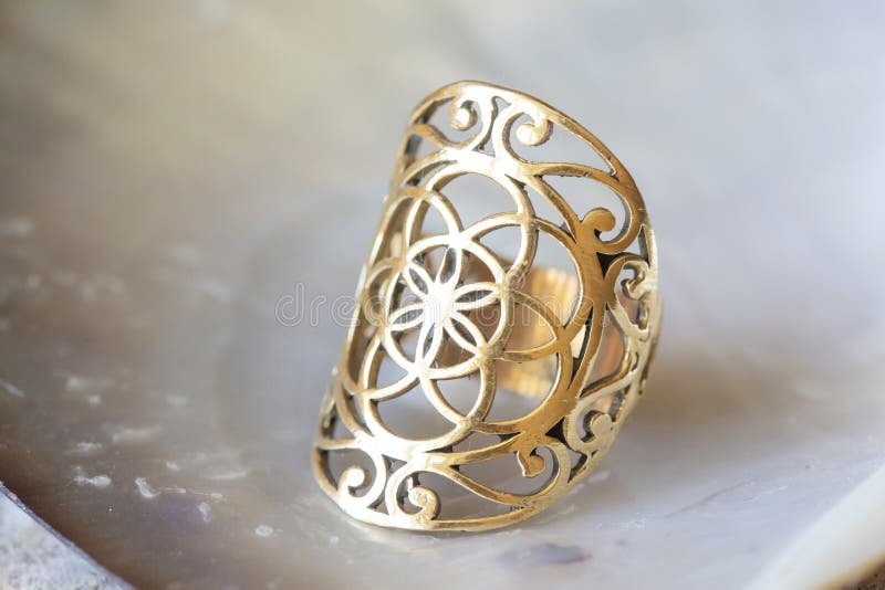 Ring in Indian Oriental Style on Natural Neutral Shell Background Stock ...