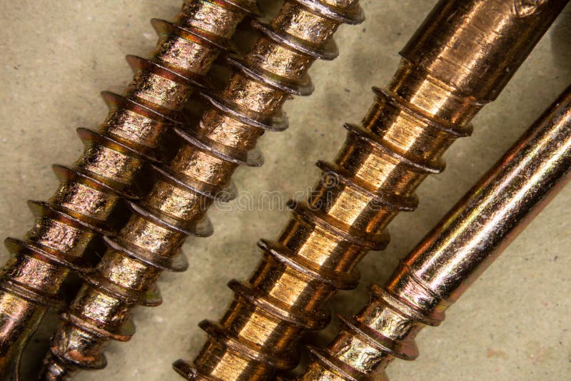 Brass screws with thread stock image. Image of detail - 220914027