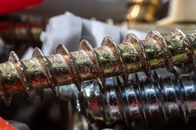 Brass Screws with Thread Magnifyed Stock Photo - Image of closeup ...