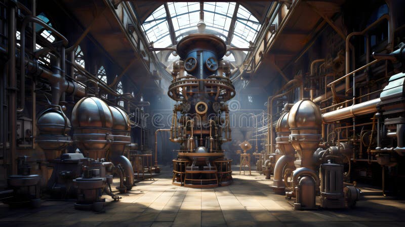 Brass Steampunk Factory stock illustration. Illustration of wheels ...