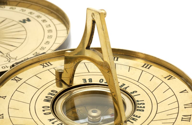Antique Brass Compass and Sundial Stock Image - Image of focus ...