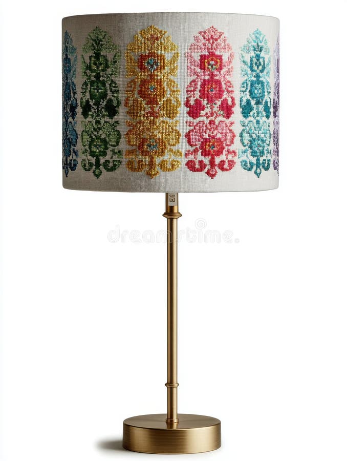 Multicolored Feather Pattern Table Lamp with Brass Base Stock ...