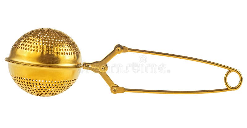 Brass Tea Strainer Isolated on White Background. Golden Tea Infuser ...