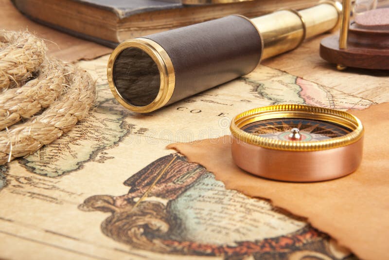892 Vintage Telescope Compass Antique Map Stock Photos - Free & Royalty ...