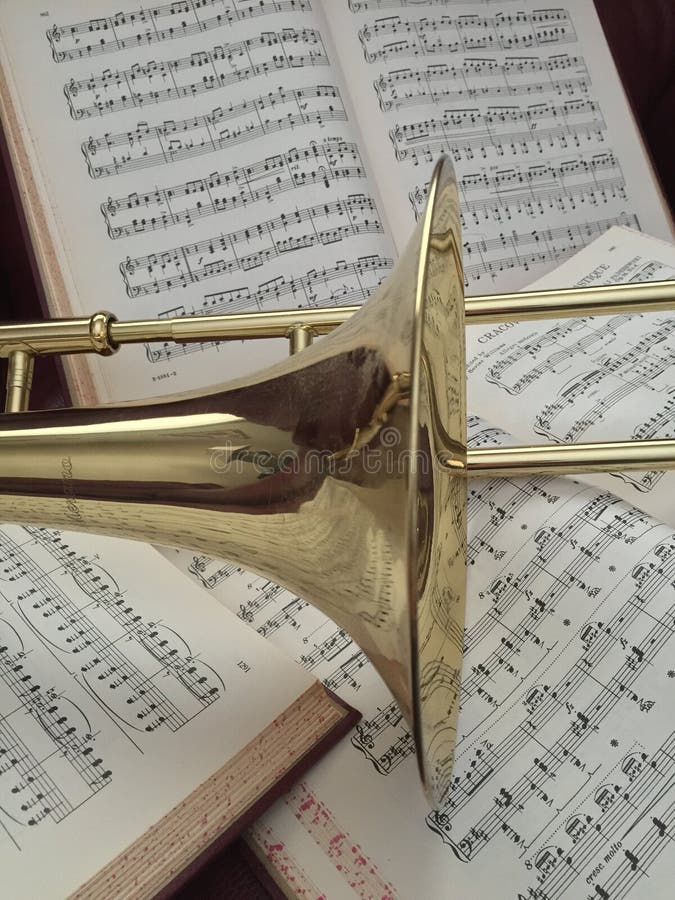 Brass Trombone and Synthesizer Keyboard and Classical Music Stock Photo ...