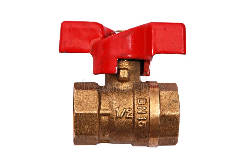 Brass Valve With Red Handle Stock Image - Image of inch, single: 19664747