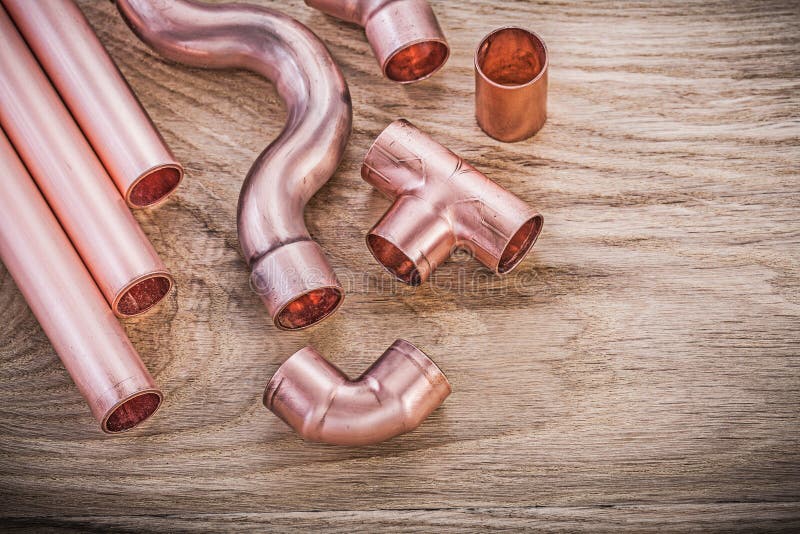 Brass Water Pipe Coupling Tools on Wood Board Plumbing Concept Stock ...