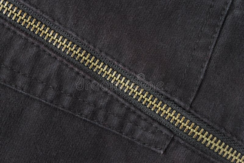 Closed Brass Zip on Black Jeans Texture Background Close Up View Stock ...