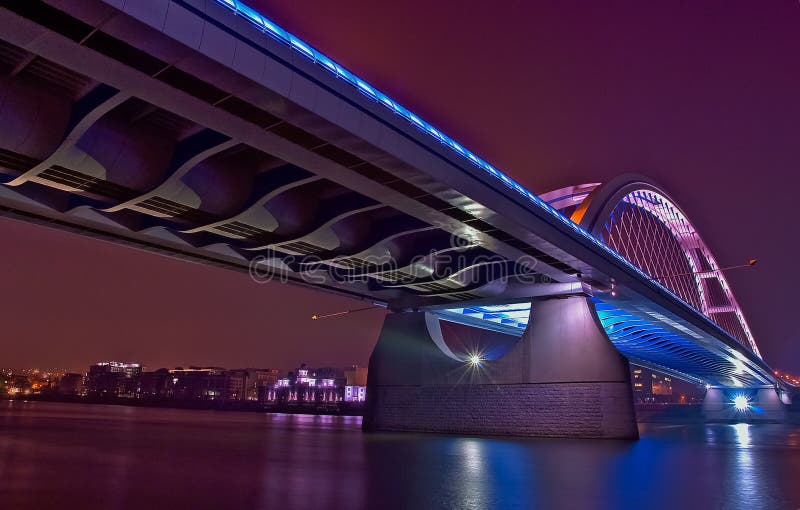 Bratislava Apollo Bridge at Night Stock Image - Image of dark, blue ...