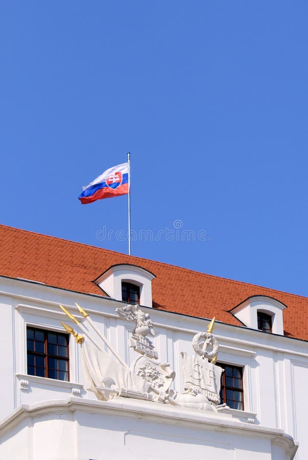 Bratislava Castle Detail and Slovak Flag Stock Photo - Image of ...