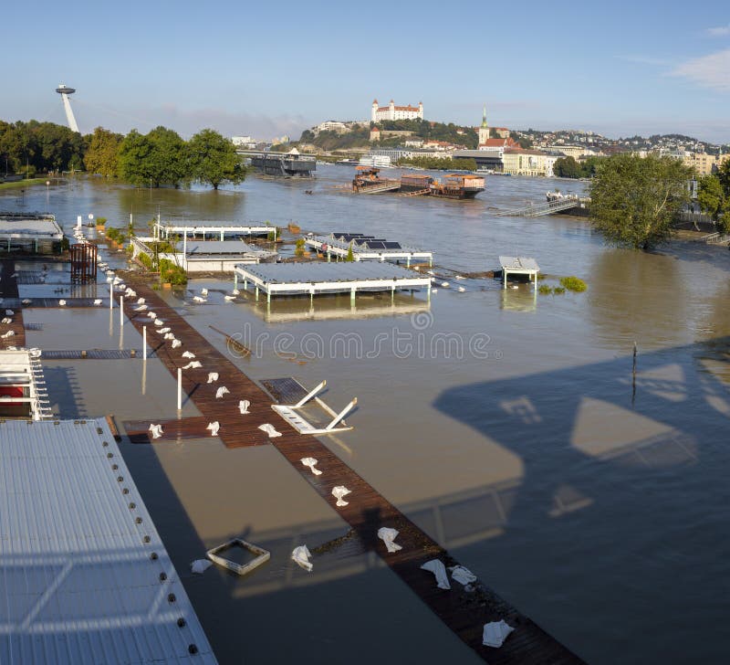 Bratislava - the Flood on the Danube River from Odl Bridge - Castle and ...