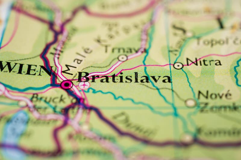 Bratislava Slovakia Marked on Travel Road Map.. Stock Photo - Image of ...