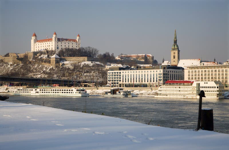 Bratislava in winter stock image. Image of waterfront - 12262693