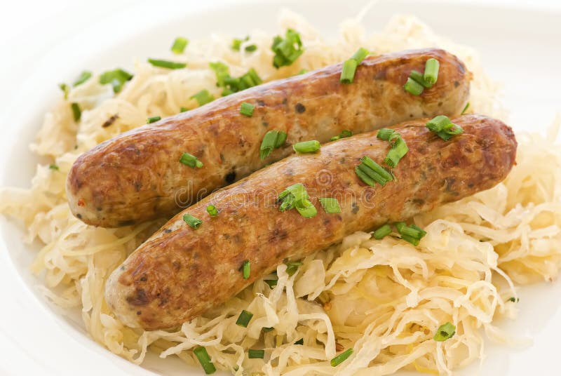 Bratwurst with Sauerkraut stock photo. Image of rich, plain - 9148000