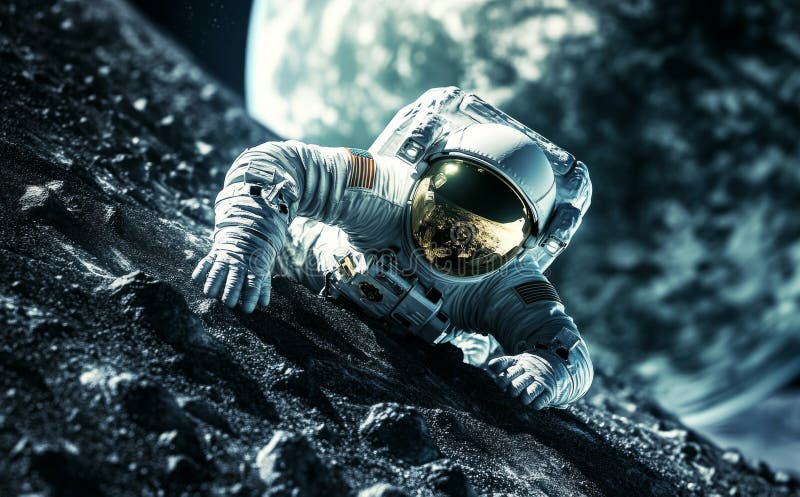 A Brave Astronaut Steps Out on the Moon during His Spacewalk. this ...