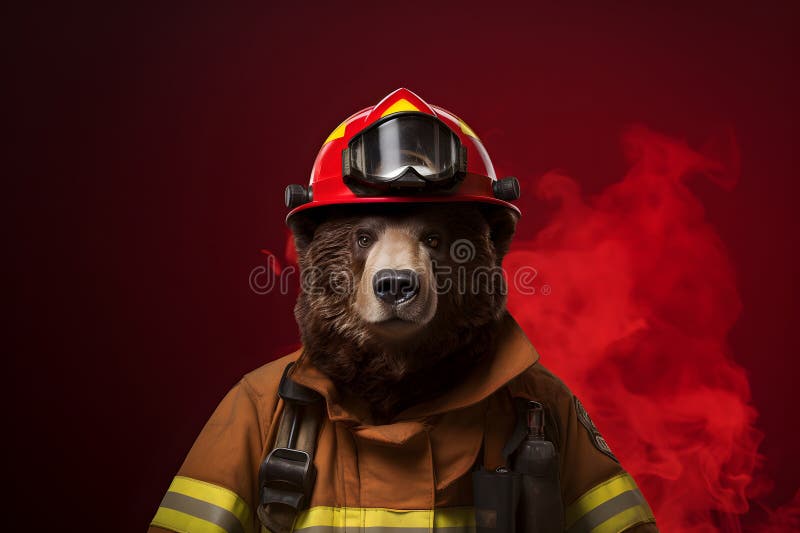 Brave Bear with Firefighter S Helmet Portrait. Generative AI ...